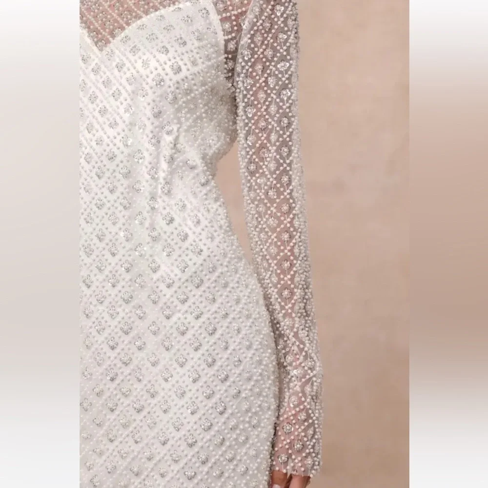 Lulus | Dresses | Lulus Glowing Charisma White Sequin Pearl Mesh Long ...